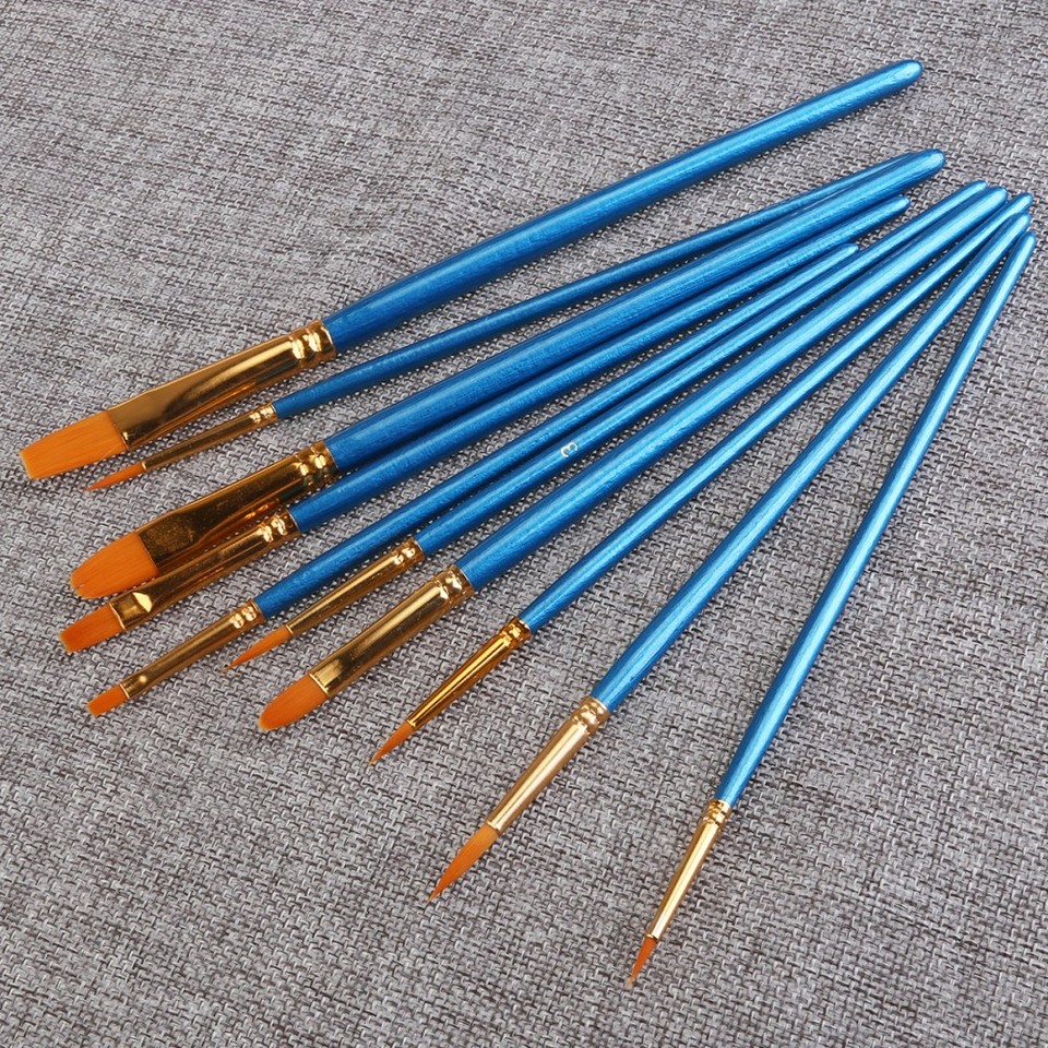 10pcs Nylon Paint Brushes Watercolor Painting Brush Set (Blue) Nylon ...