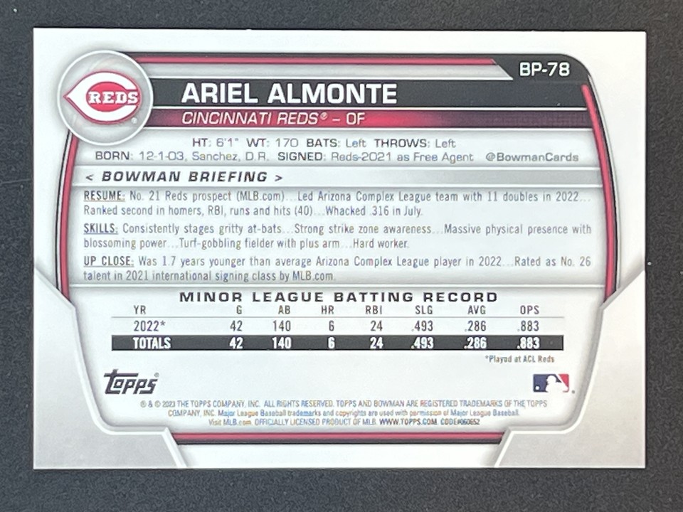 ARIEL ALMONTE 2023 Bowman 1st Bowman Paper #BP-78 Cincinnati Reds | eBay