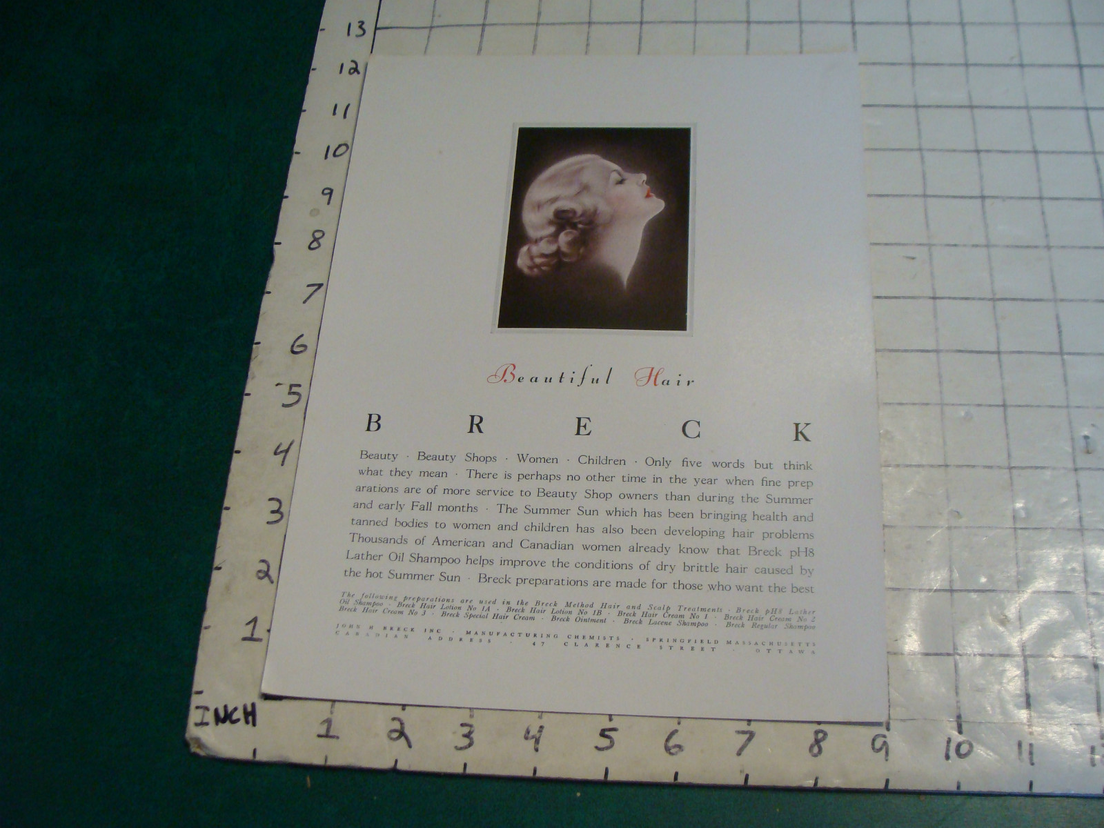 Original 1940's BRECK BEAUTIFUL HAIR single sided advertising info for ...