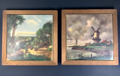 Set of 2 Vintage Creations By Deede Wood Framed Ceramic Art Tiles | eBay