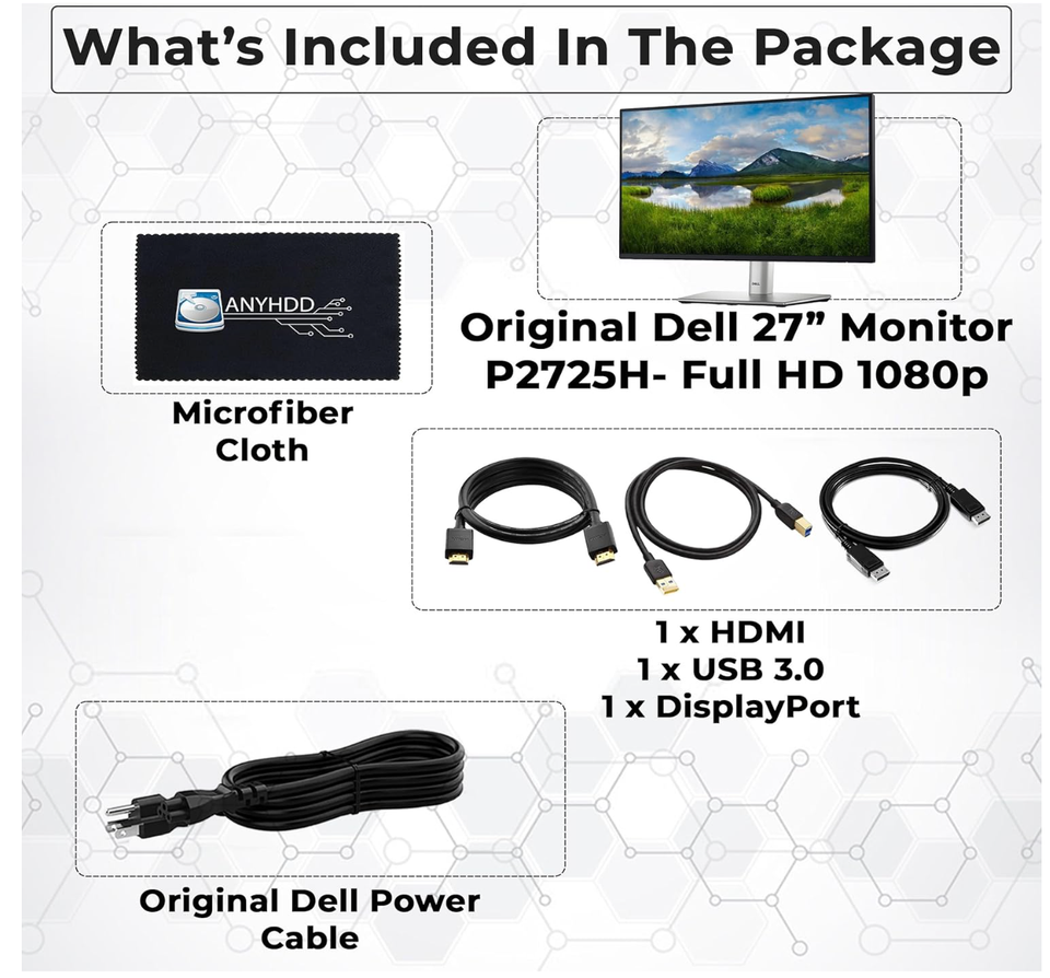 Dell P2725H 27" Full HD 1920 x 1080 Monitor, Monitor Screen Bundle with ...