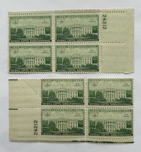 US Postage Plate Block 3 Cent 1950 White House Twin Plate Numbers | eBay