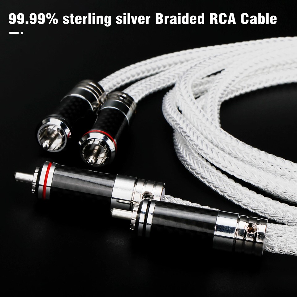 Pair 16 Cores 4N Pure Silver Audio RCA Cable Carbon Fiber RCA Plug for ...