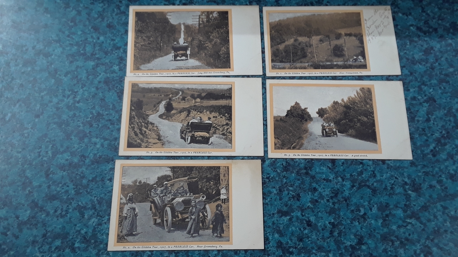 RARE 5 POSTCARD SET 1907 PEERLESS AUTO CAR ON THE GLIDDEN TOUR | eBay