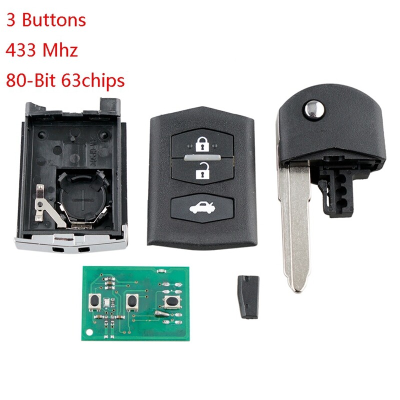 Car Remote Key 3 Buttons 80-Bit 63 Chip Car Key Fob Fit for 2 3 5 6 RX8 ...