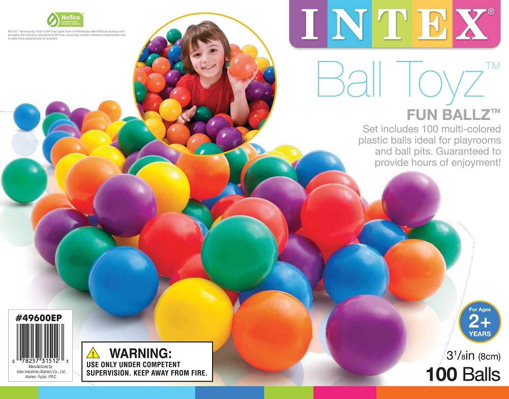 Intex Fun Ballz 100 Multi Colored 3 inch Plastic Balls for Ages 2 and ...
