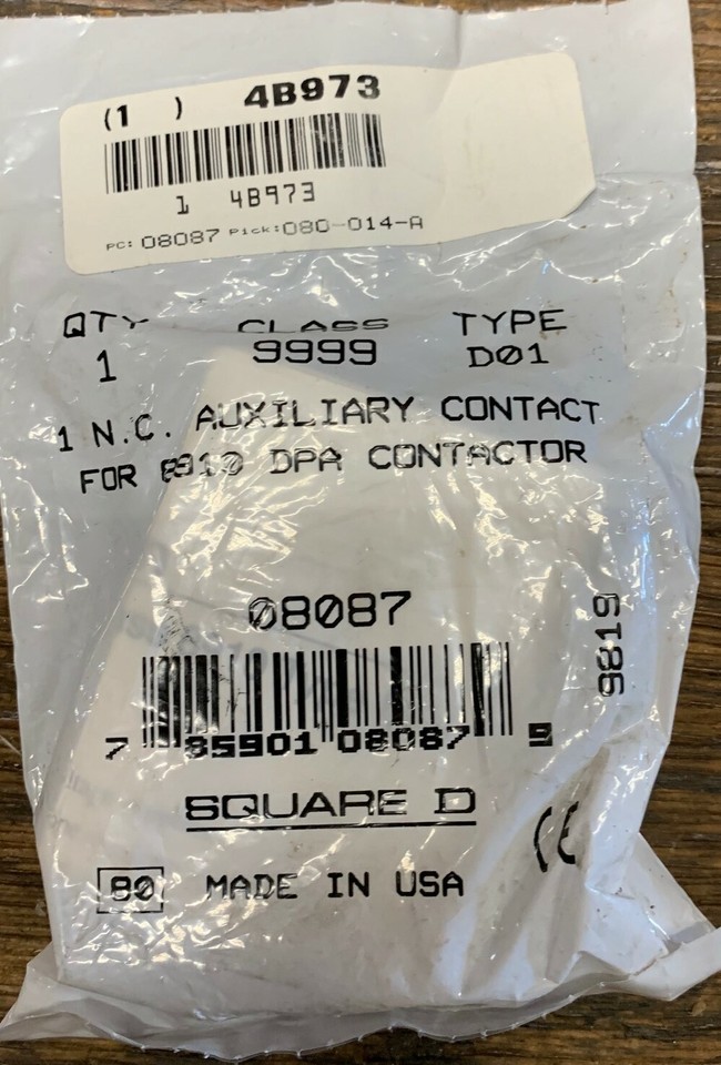 SQUARE D CLASS 9999 TYPE D01 AUXILIARY CONTACT FOR 8910 DPA CONTACTOR ...