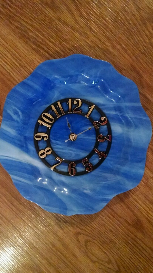 Gorgeous Swirling Blue And White Stained Glass Clock-Best Gift Ever ...
