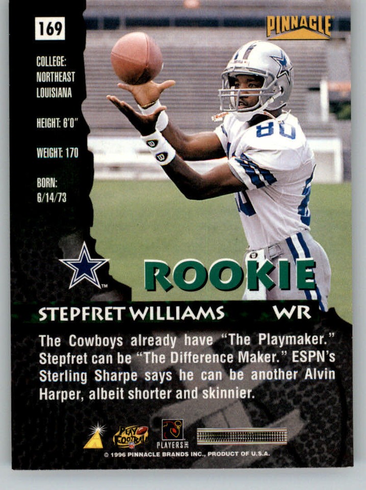1996 Pinnacle #169 Stepfret Williams RC Dallas Cowboys | eBay