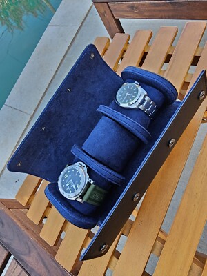 EWT Black 3 Slot Watch Roll Travel Case Portable Leather Display ...