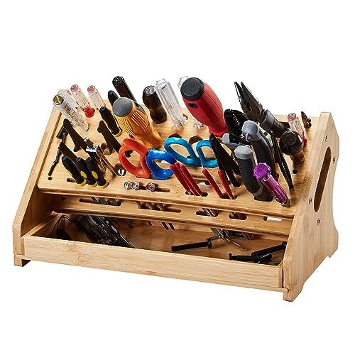 Bamboo Screwdriver Organizer Rack Tools Desktop Hand Tool Stand And ...