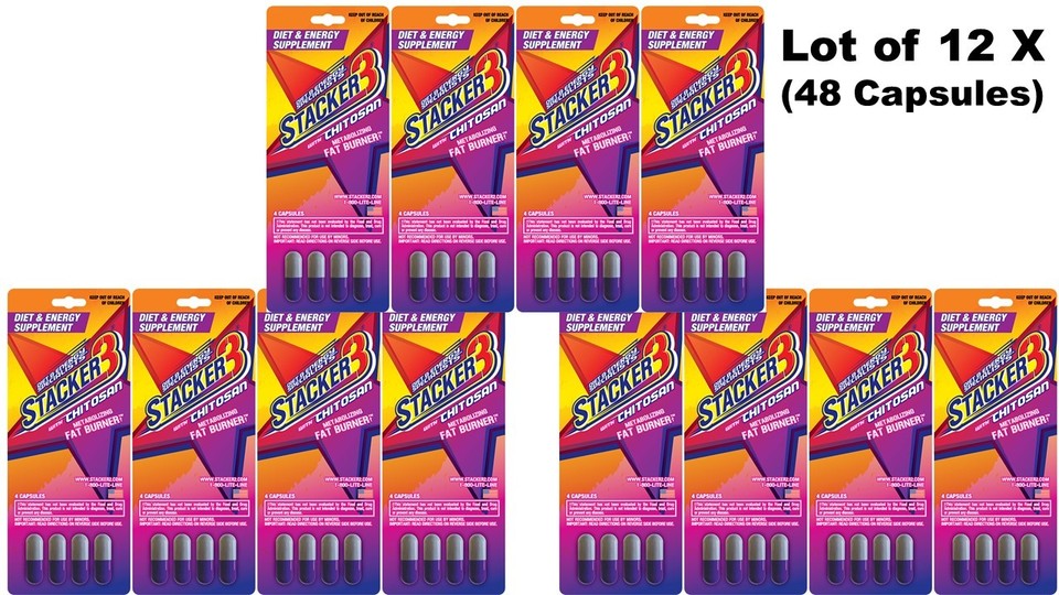 Stacker Three w/Chitosan Dietary 2 Fat Burner Weight Loss Capsule (Pick ...