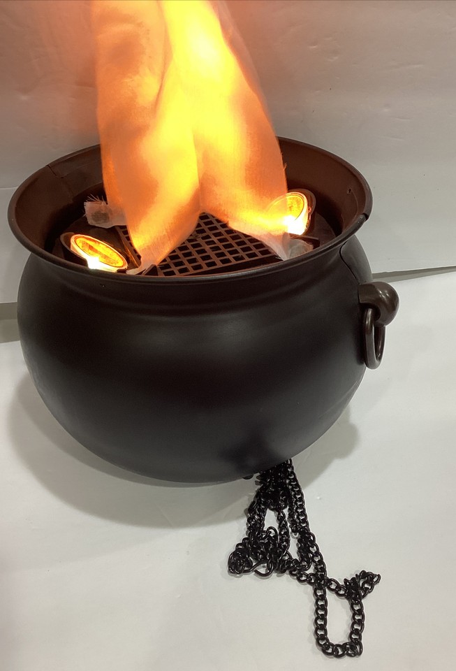 GEMMY Halloween Prop Flame Light Hanging Cauldron Fan Realistic Flames ...