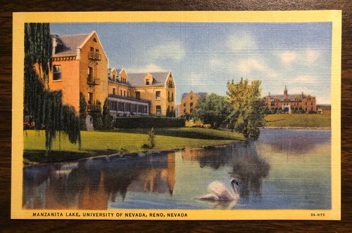 Manzanita Lake University of Nevada Reno Linen Postcard | eBay