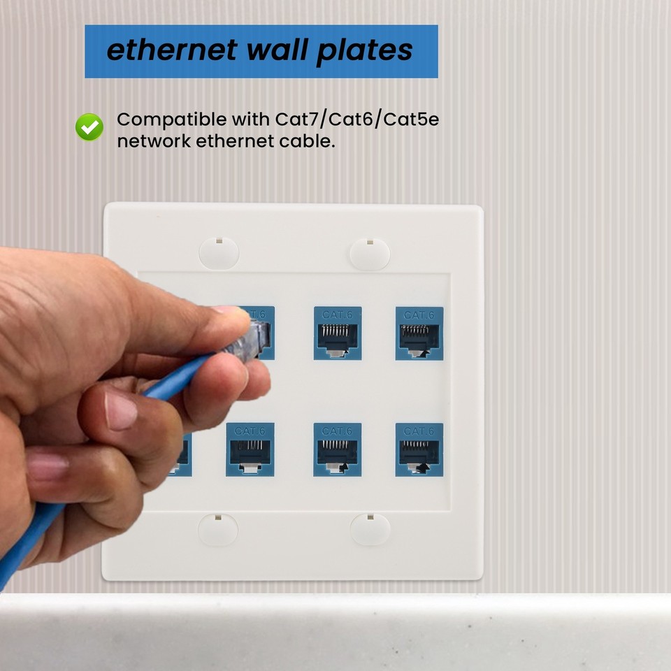 Ethernet Wall Plate 8 Port - Gang Cat6 RJ45 Jack Cable Faceplate ...