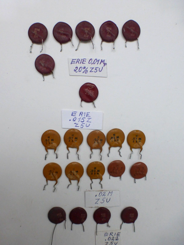 Lot of 21 Vintage Ceramic Disc Capacitor ERIE Z5U .01uf, .015uf .022uf ...