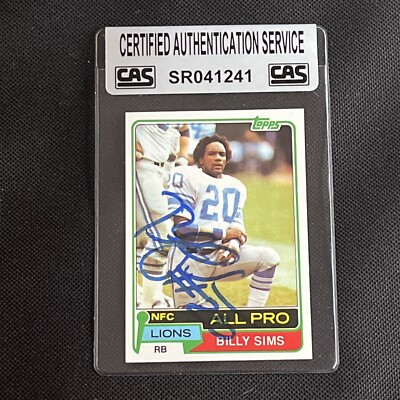 BILLY SIMS 1981 TOPPS ROOKIE SIGNED AUTOGRAPHED CARD #100 LIONS CAS ...