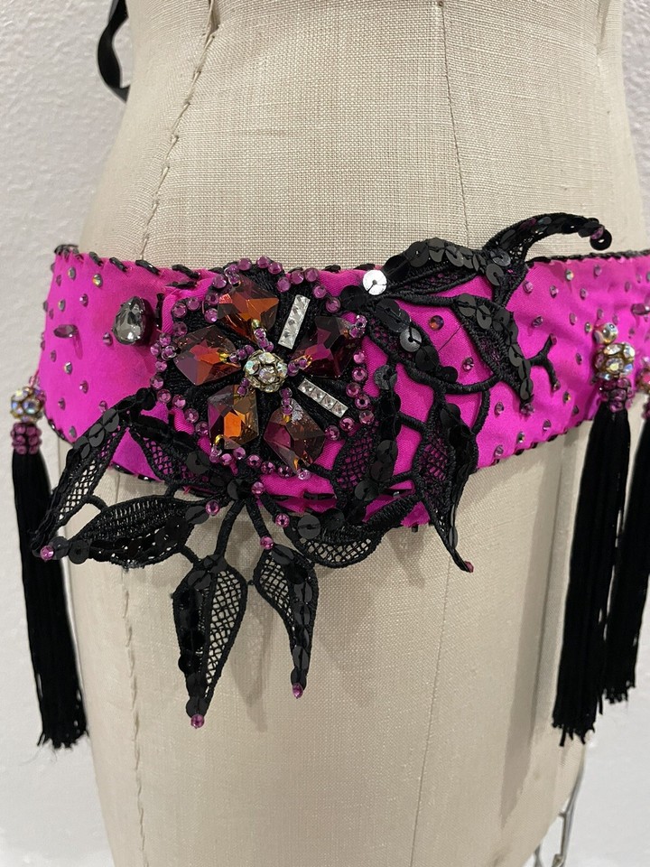 Vintage Handmade Professional 2pc Belly Dance Pink and Black Costume | eBay