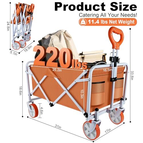 Orange Wagon for Groceries - Collapsible Orange Wagon Cart with Wheels ...