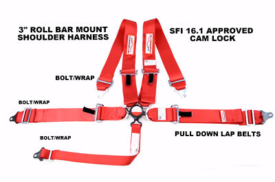 5 POINT RACING HARNESS SEAT BELT 3" SFI 16.1 CAM LOCK ROLL BAR MOUNT ...