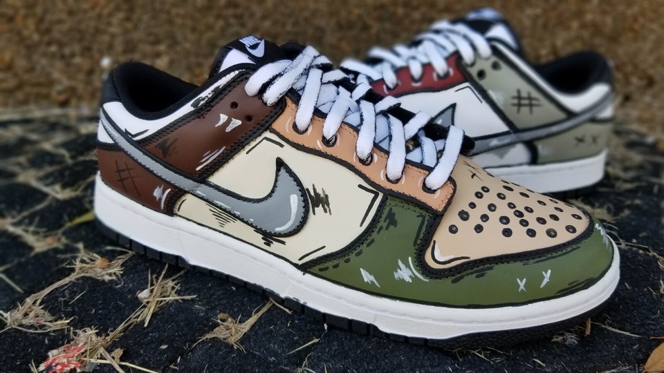 Nike Dunk Low Custom Size 10 Cartoon Theme Earth Tones | eBay