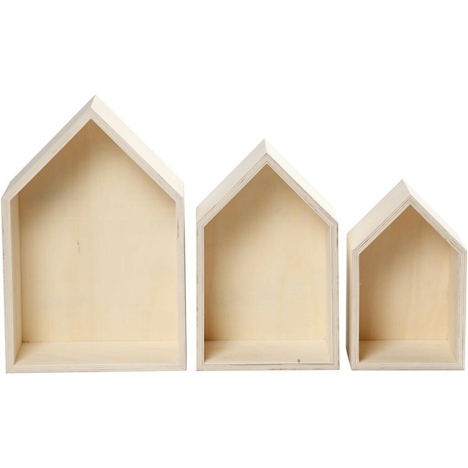 3 x Wooden Box House Storage Shelf Boxes Light Weight Wall Mount ...