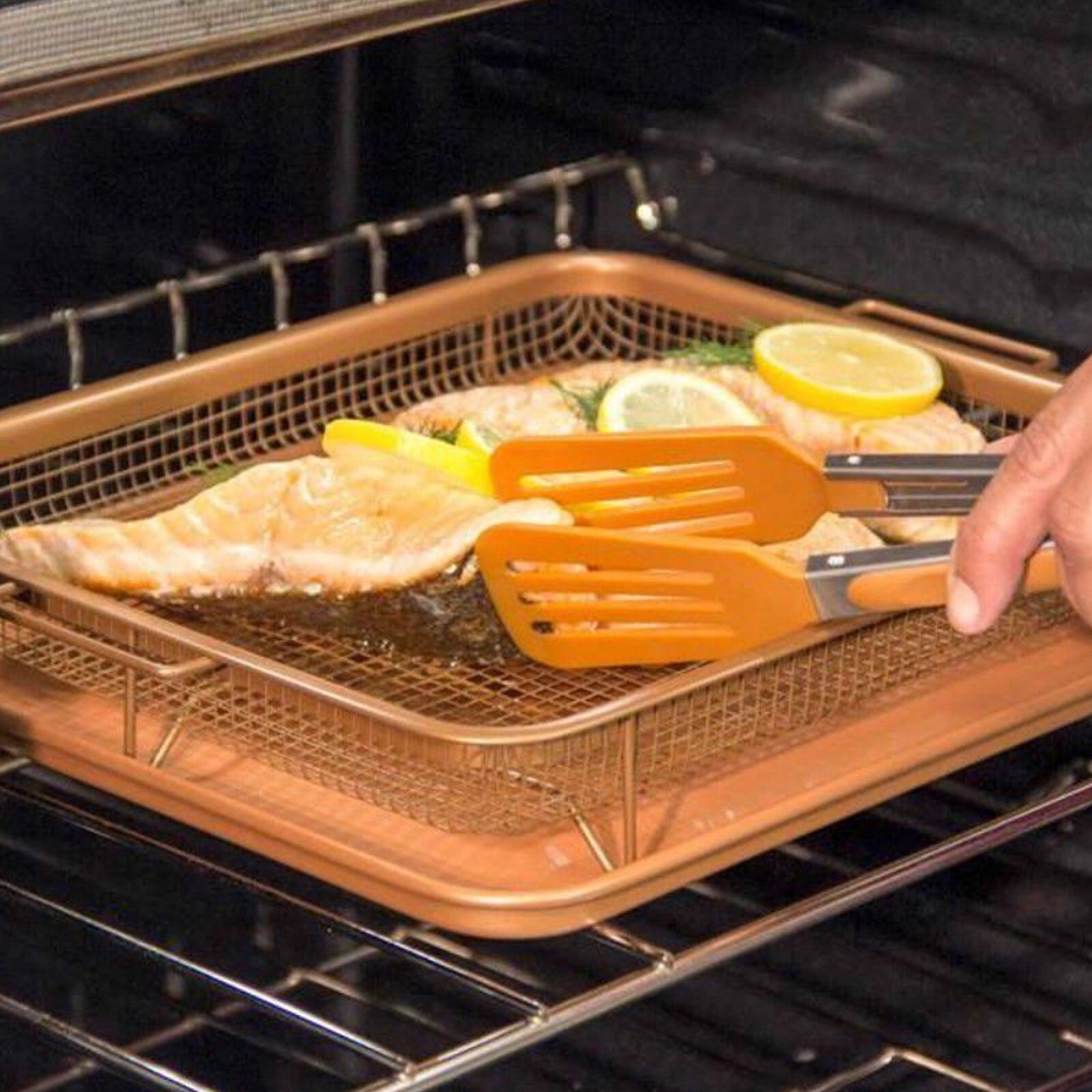 2 Pcs Copper Crisper Non-stick Oven Mesh Baking Tray Chips Crisp Basket ...