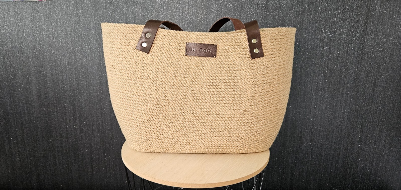 Handmade jute rope bag,spacious tote bag,leather handles,sturdy and ...