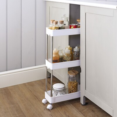 Multi-Purpose Storage Cart 3 Tier Portable Slimline Shelving Trolley on ...