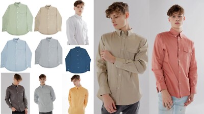 Mens new Long Sleeve Shirt Button Up Plain Work Business party Smart ...