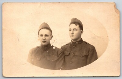 Real Photo RPPC Postcard Unknown Military Men Soldiers Brothers Friends ...
