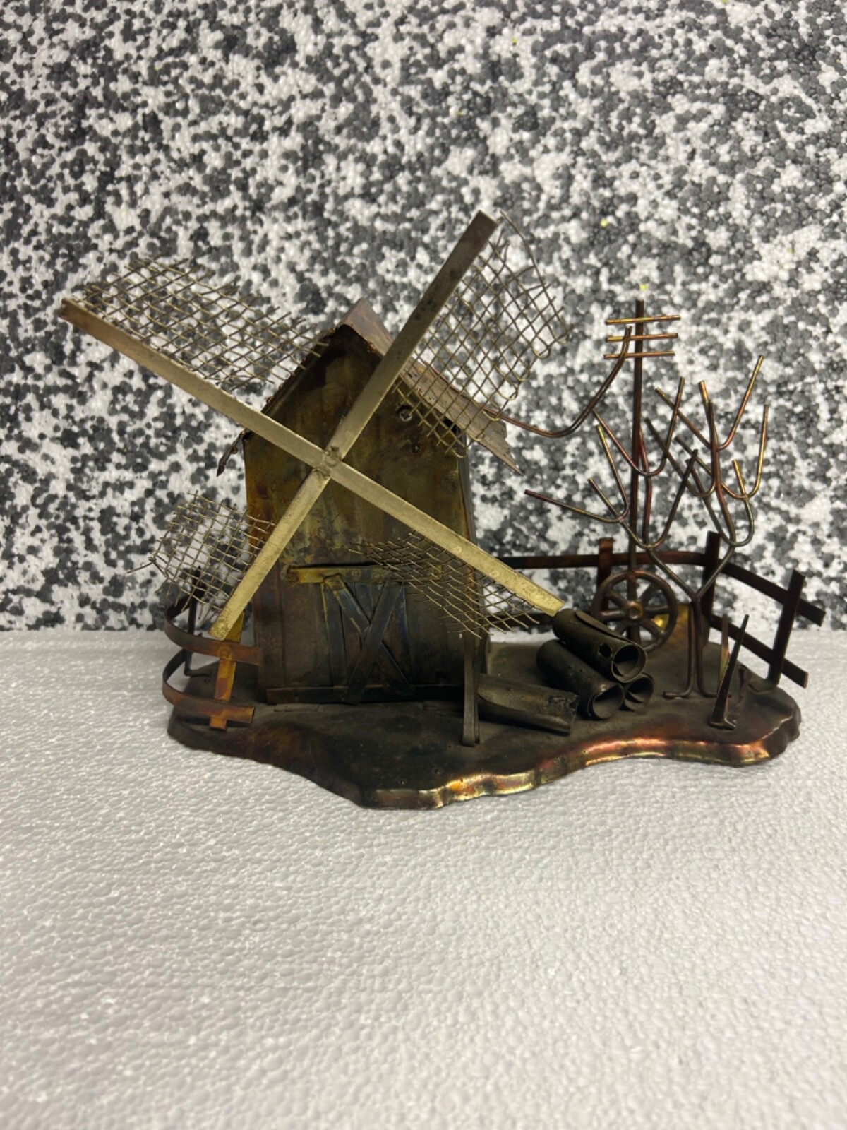 Vintage Tin Copper Wind Up Windmill Music Box Scultpure Metal Art ...