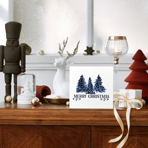 Navy Blue Christmas Tree Wooden Box Sign, Farmhouse Christmas Decor ...