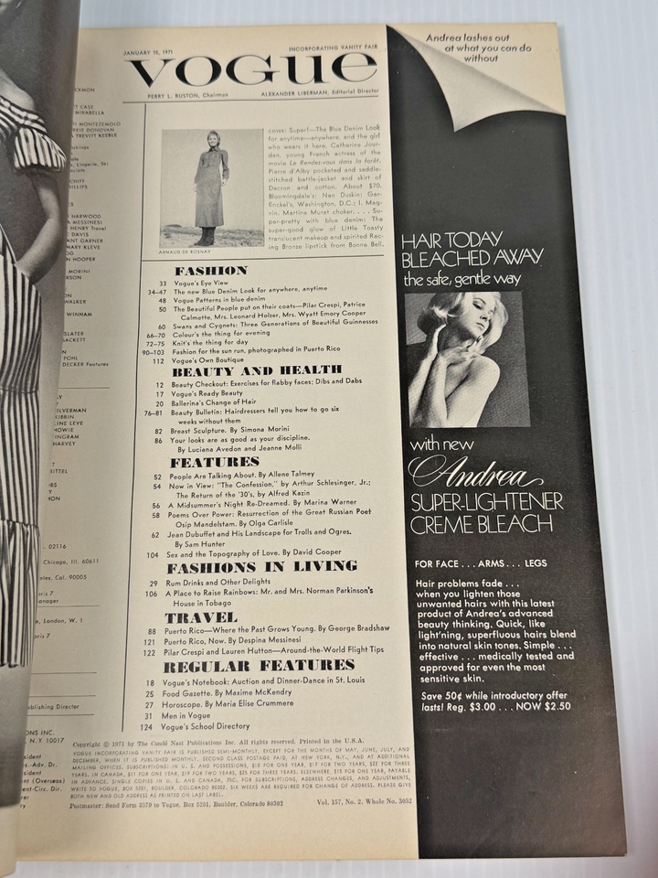 Vogue Magazine January 15, 1971 The Perfect Bosom Catherine Jourdan | eBay