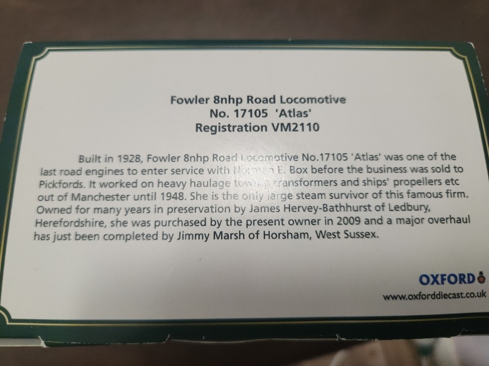 OXFORD DIECAST fowler 8nhp road locomotive atlas 1:76 OO dorset steam ...