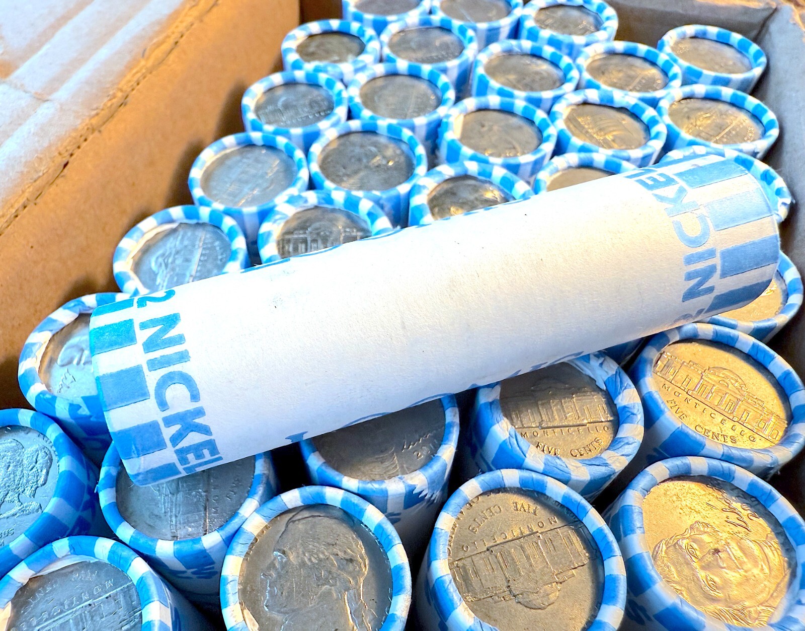 Unsearched Bank Wrapped Roll of Nickels frm New Sealed Box Coin Roll ...