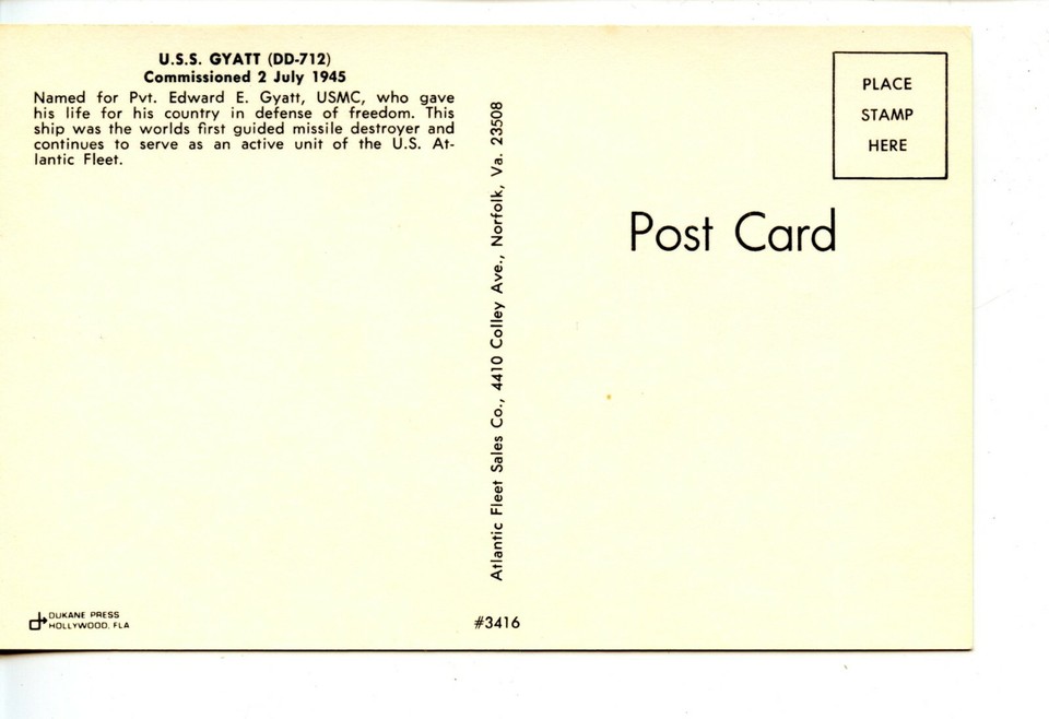 USS Gyatt-Military Ship-Guided Missile Destroyer-Atlantic Fleet-Vintage ...