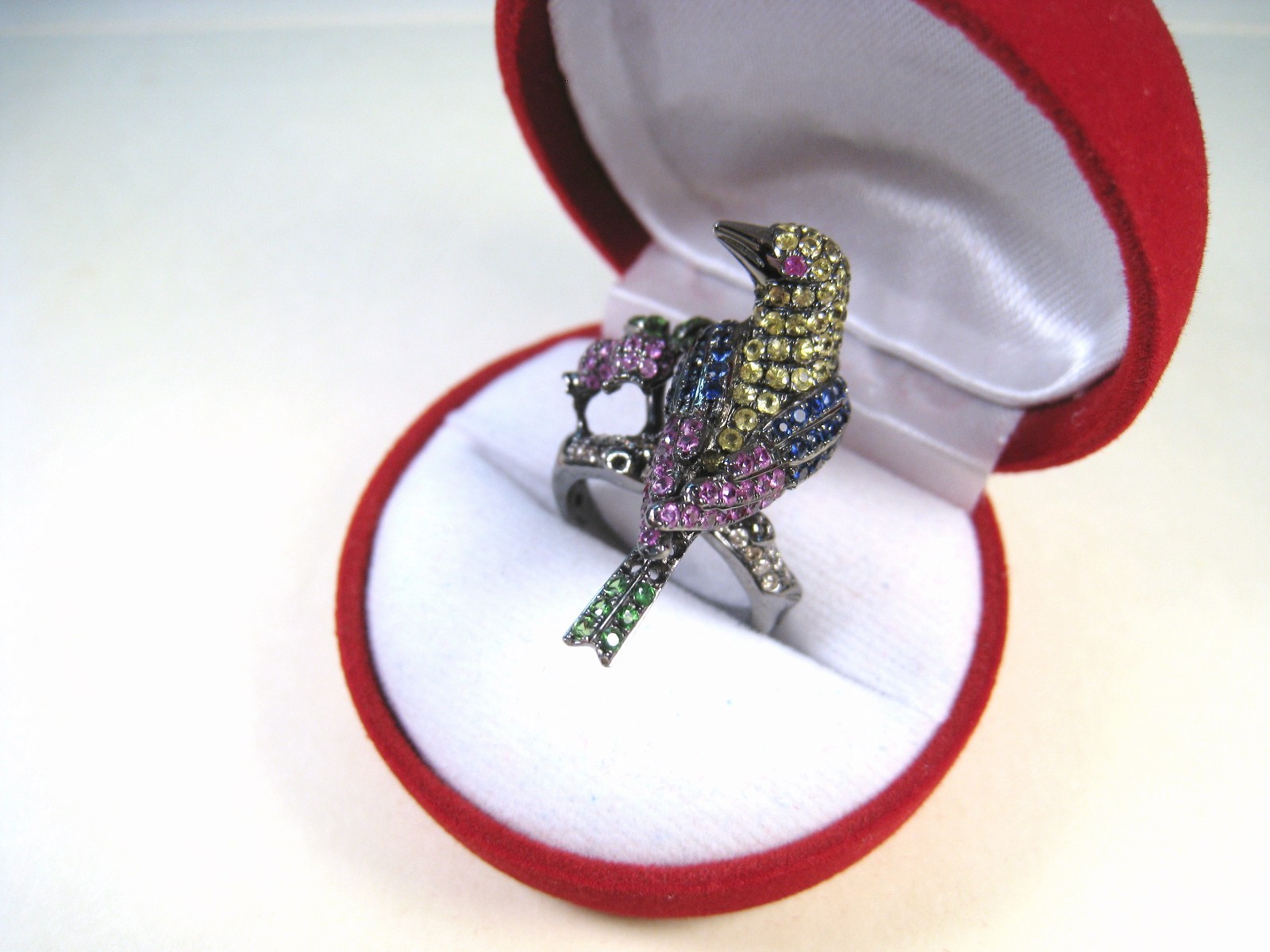 BIRD RING SAPPHIRE TSAVORITE DIAMOND 2.52 CTW #6.5 PLATINUM RHODIUM ...