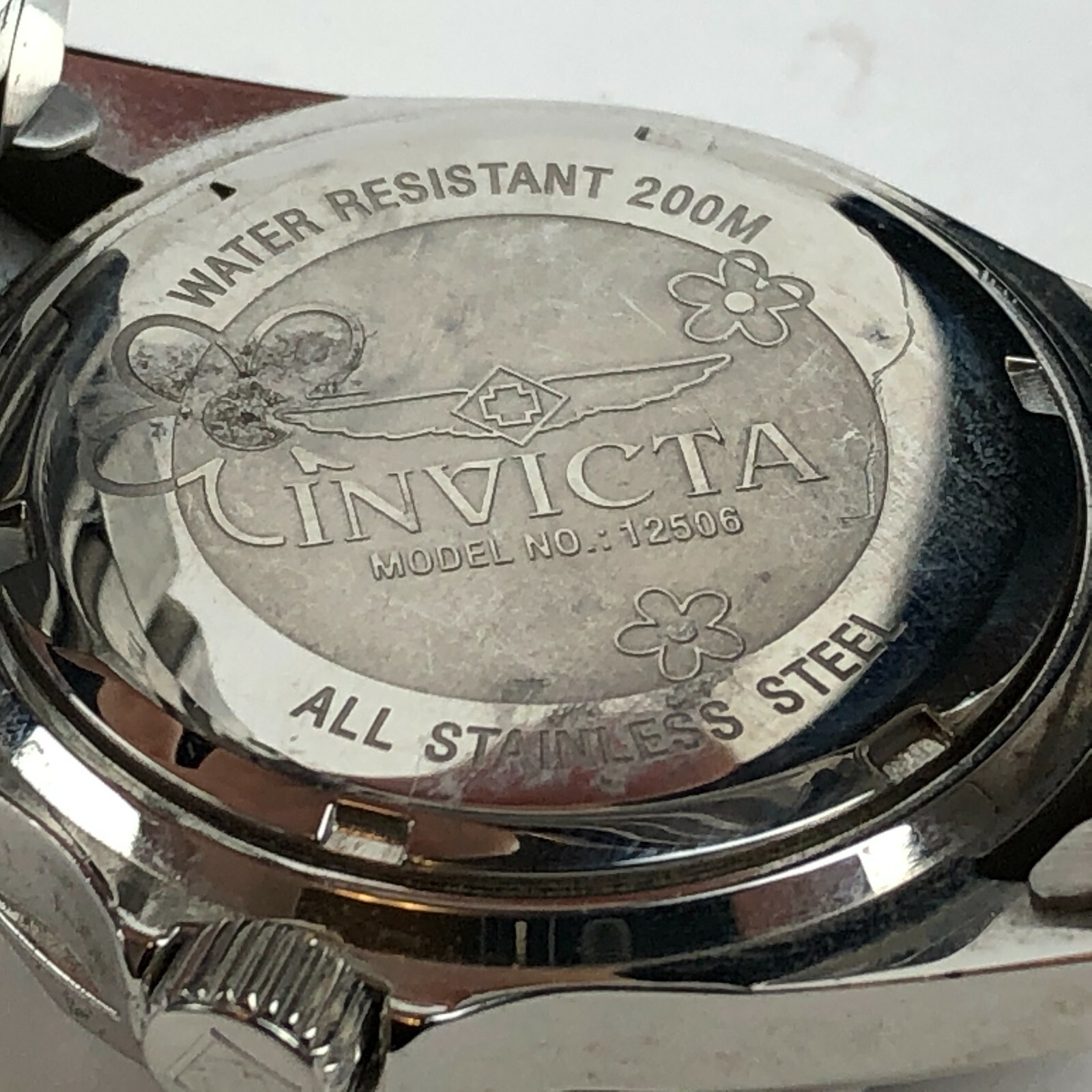 RARE Women's Invicta Angel Pro Diver Silver Flower Dial Steel Date ...