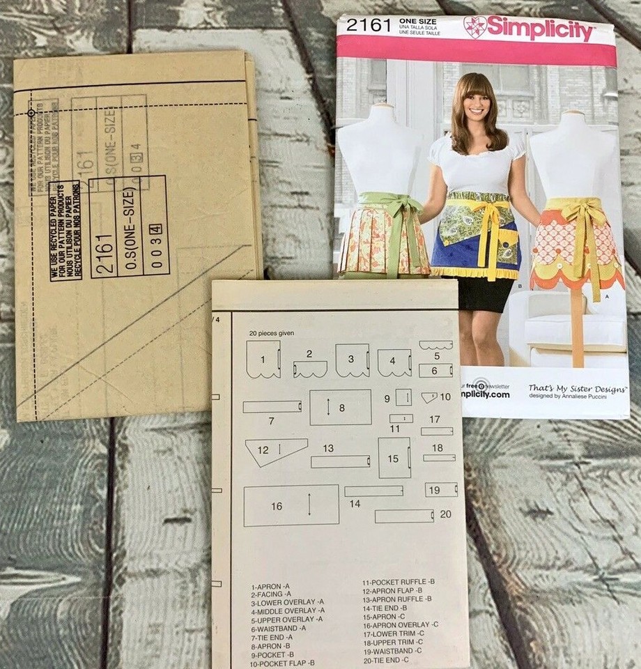 Simplicity 2161 One Size Apron Sewing Pattern Uncut 3 Styles By Puccini ...