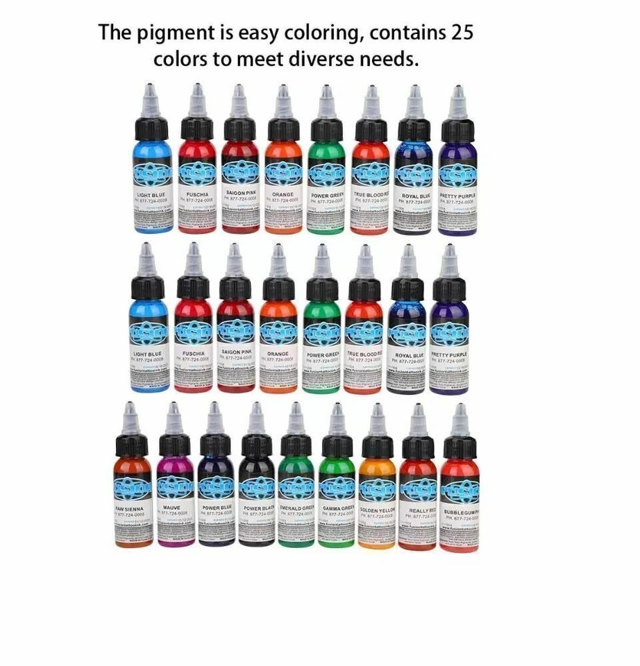 25 Colors Tattoo Ink Set 1oz 30ml Bottles Genuine Fusion Inks Permanent ...
