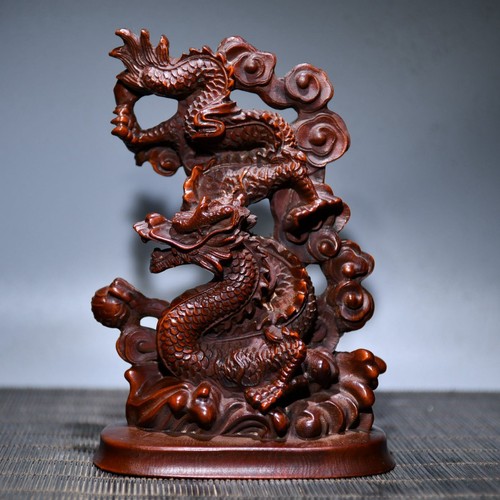 Collection Chinese Wooden Carved Dragon Phoenix Statue Exquisite ...