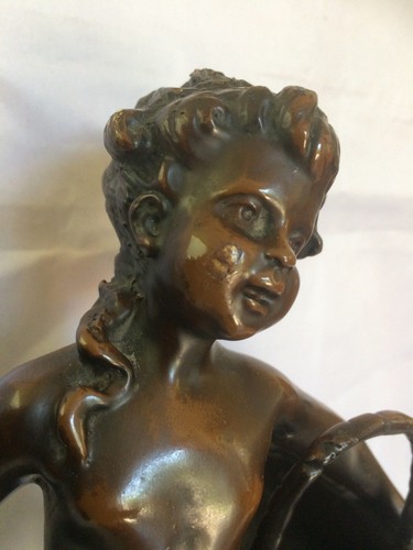 FINE SIGNED SUZANNE BIZARD GIRL WITH BASKETS FRENCH BRONZE/MARBLE ...