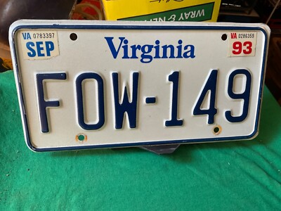 License Plate Tag Virginia VA FOW 149 1993 Rustic | eBay