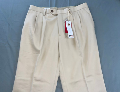 Cutter & Buck Double Pleat Microfiber Dress Pants, Slacks. Beige, 34X32 ...