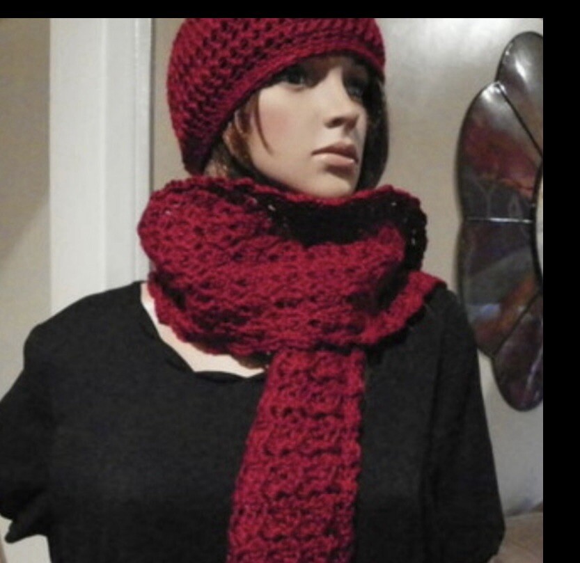Dark Red Hat and Scarf Set Unique One of a Kind Nice Stitch Hand ...