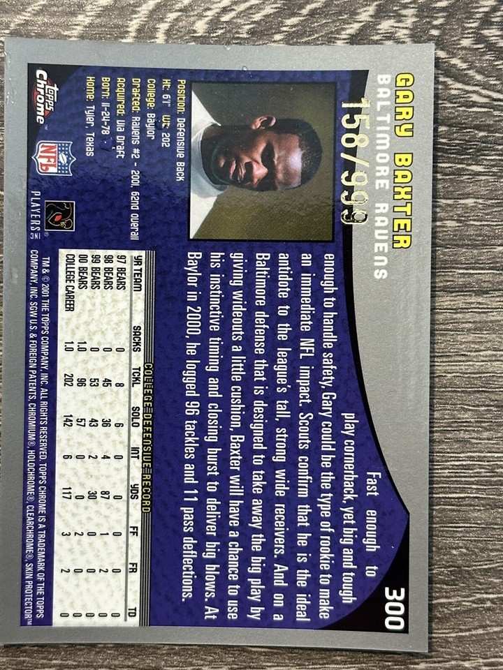 Gary Baxter 2001 Topps Chrome Refractor 158/999 Rookie Ravens SP | eBay