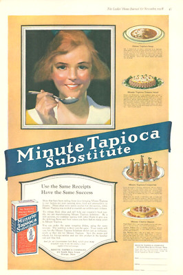 1918 WWI era Minute Tapioca recipes PRINT AD soup salad cooking baking ...