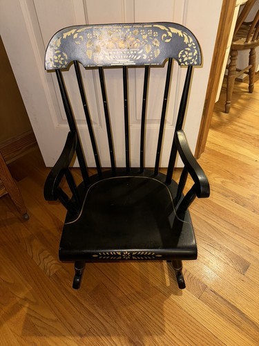 Vintage Nichols and Stone Child's Boston Rocker Steciled Black Chair ...