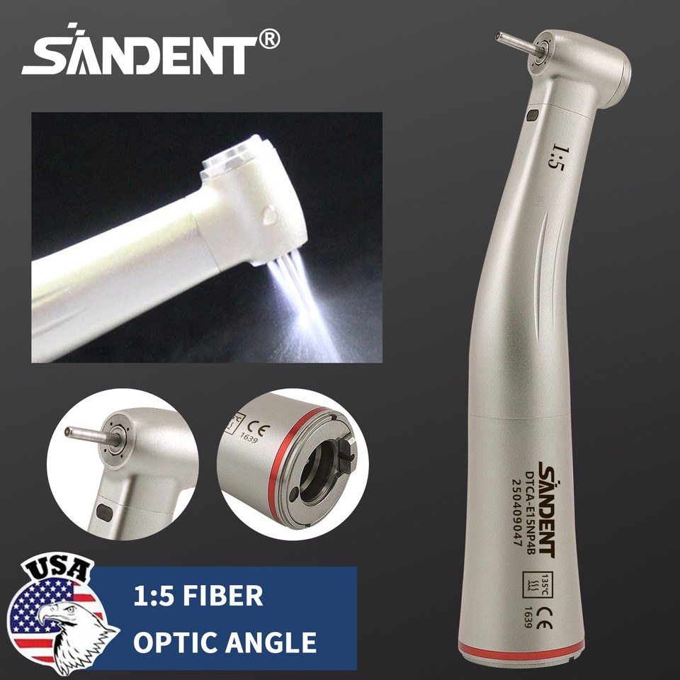 SANDENT Dental Electric Handpiece 1:5 Contra Angle Fiber Optic High ...